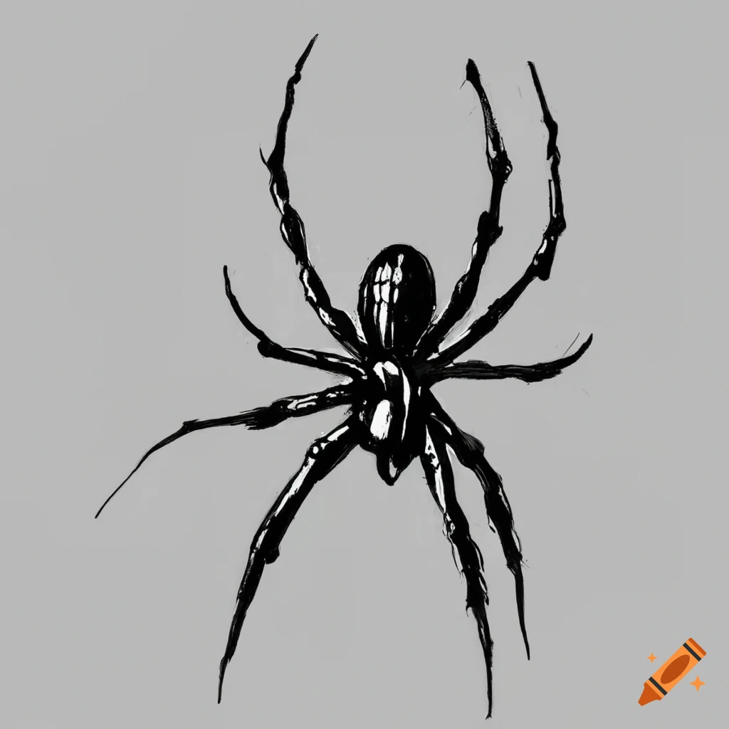 Spider illustration in pen and ink in black and white on Craiyon