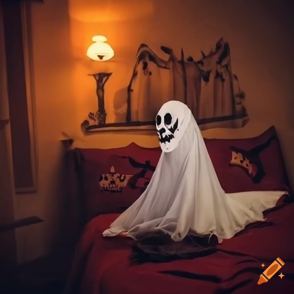 Fox wearing a spooky bedsheet ghost costume for halloween on Craiyon