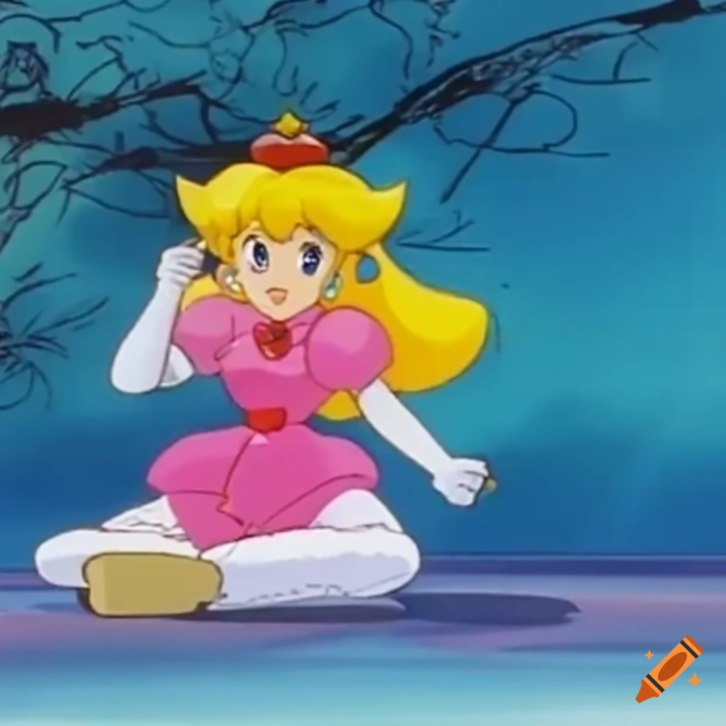 Adorable and happy Princess Peach from 80's anime OVA on Craiyon