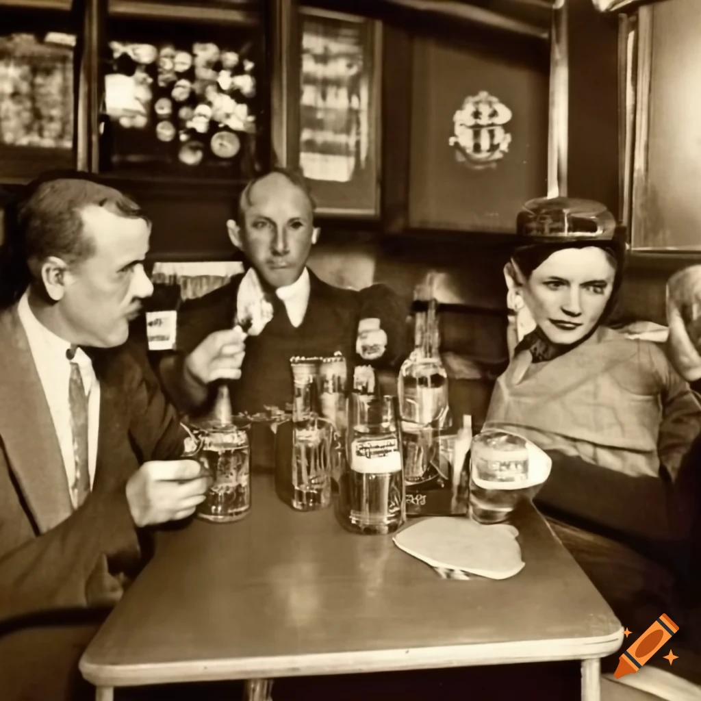 Vintage 1930's bar scene with people drinking beer on Craiyon