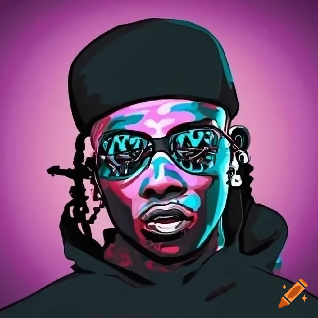 Colorful portrayal of a white rapper with a rainbow vibe on Craiyon