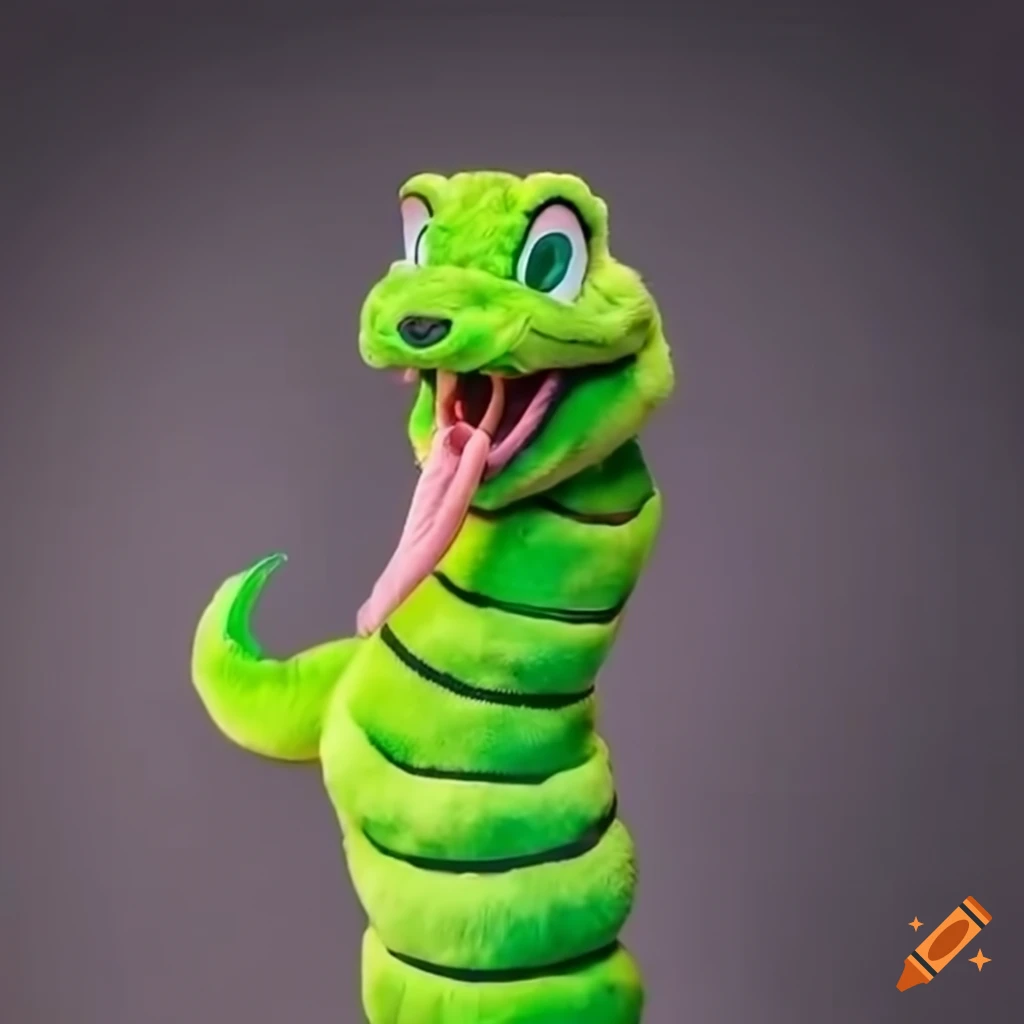 Person in a full body green snake mascot costume on Craiyon