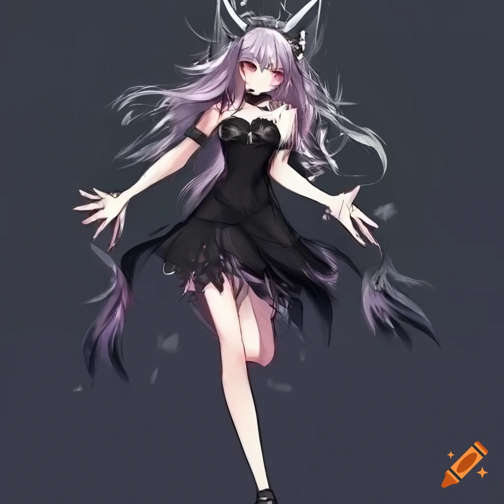 Anime style concept art of a cute female model in a dynamic pose with ...