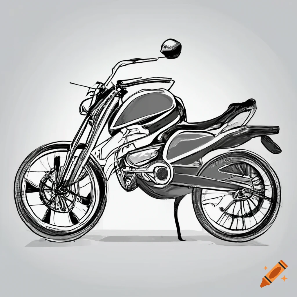 Person sitting on a motor bike with airbag deployed in 2D style drawing ...