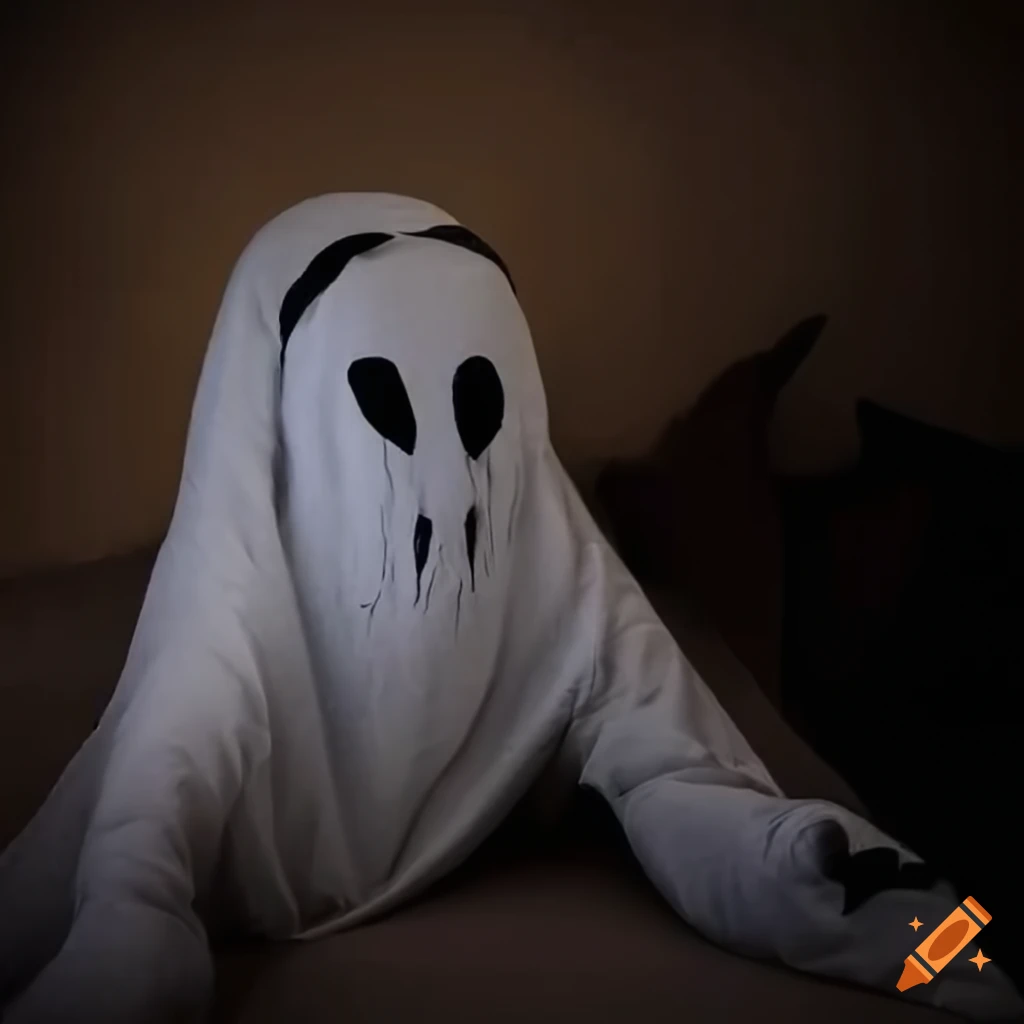 Bedsheet ghost costume over a mountain lion for Halloween on Craiyon