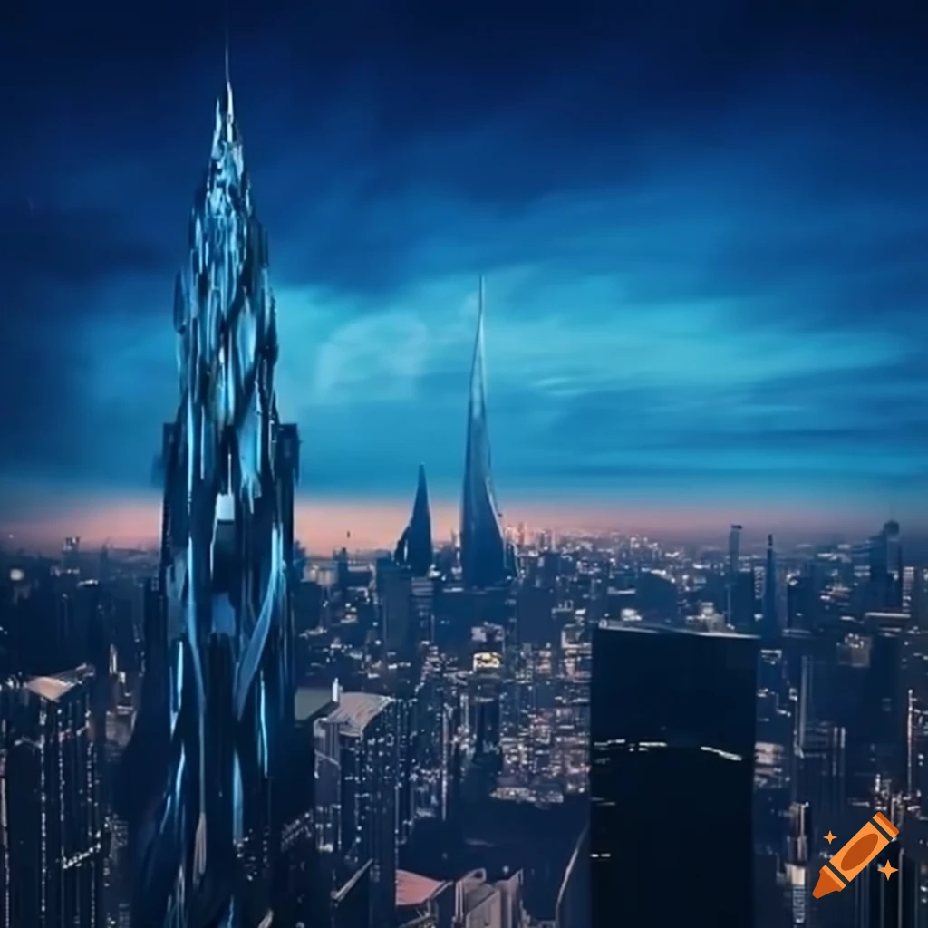 Futuristic metropolitan city emerging from above clouds on Craiyon