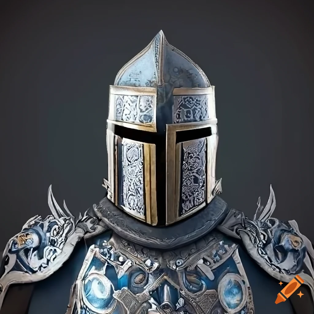 Symmetrical knight in Kingdoms of Amalur: Reckoning style silver armor with flat top antique ...