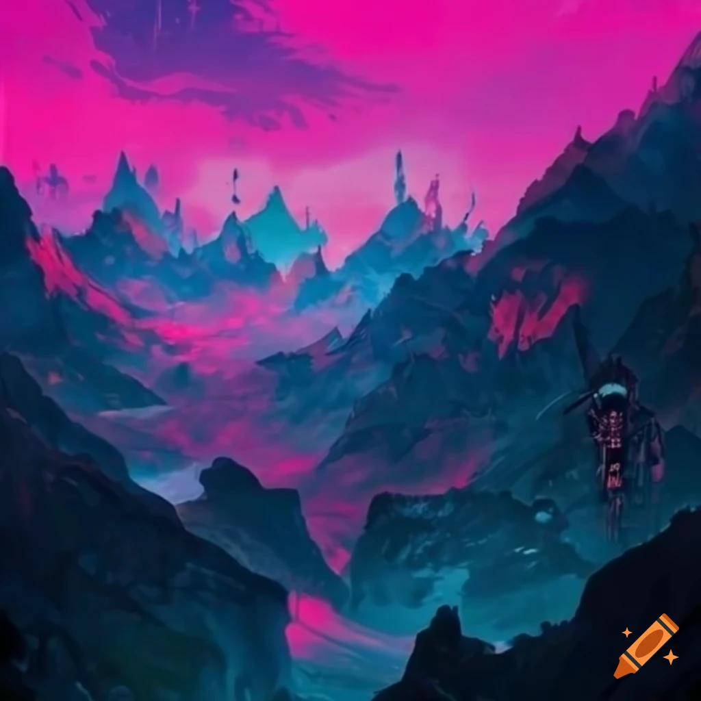 Japanese cyber punk samurai in mountain landscape on Craiyon