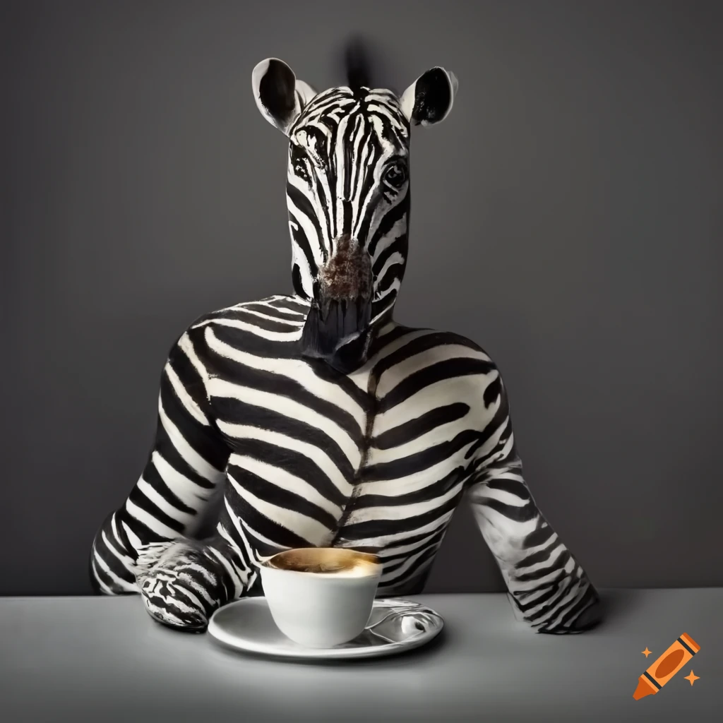 Zebra drinking coffee and smoking a cigar on Craiyon