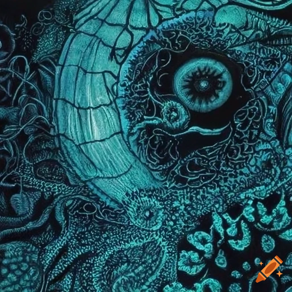 Intricate close-up of mermaids on the open sea with jellyfish and ...