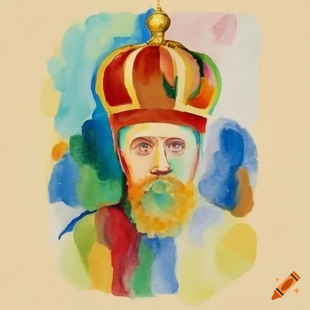 Drawing of russian tzar with orthodox crown and ruling baton in the ...