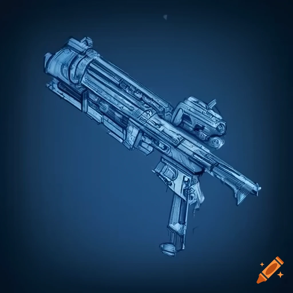 Detailed blueprint of a sci-fi weapons system on Craiyon
