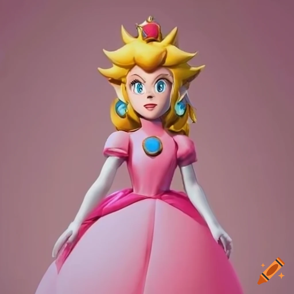 Princess Peach and Link posing in pink silk ballgowns on Craiyon