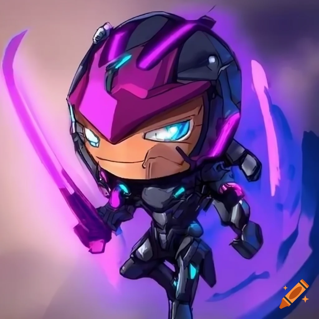 Chibi sci-fi anime hero in full armor with neo-plasma blades on Craiyon