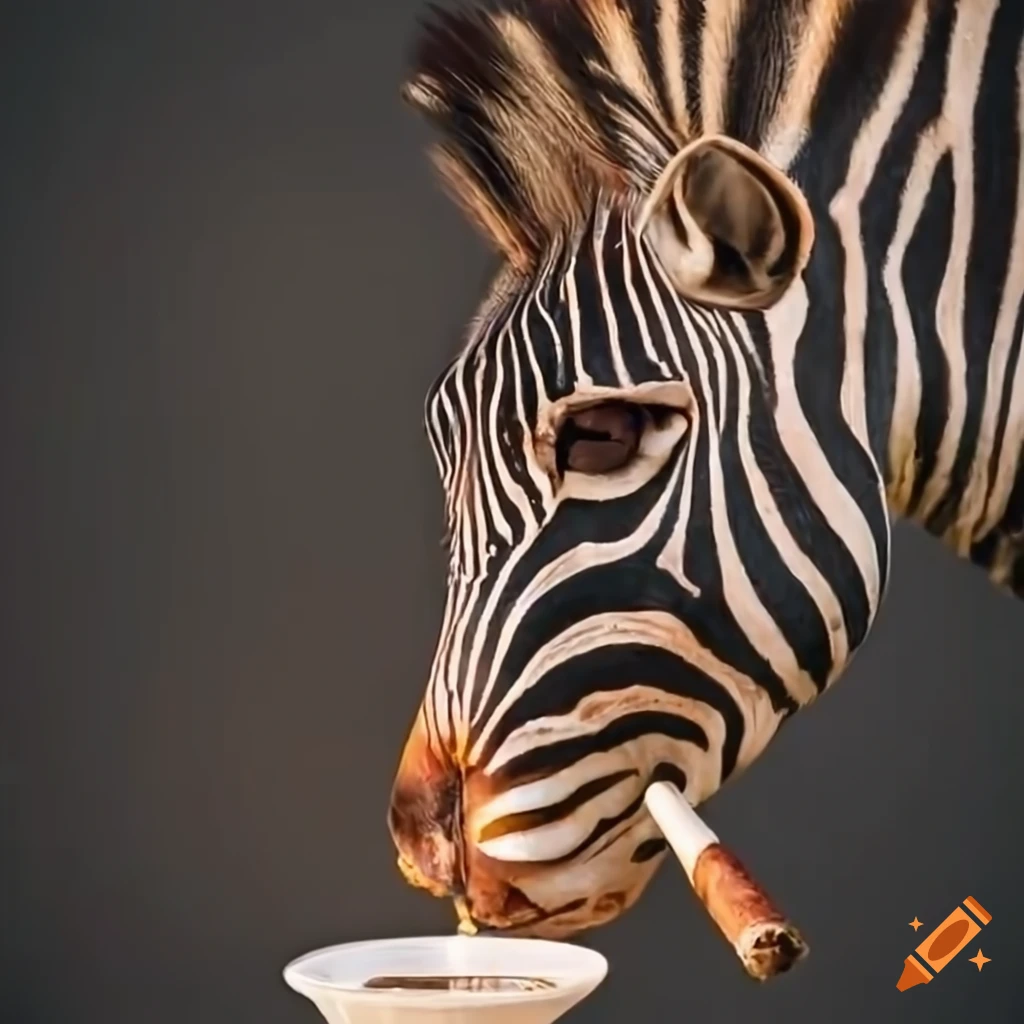Zebra enjoying a coffee and a cigar on Craiyon