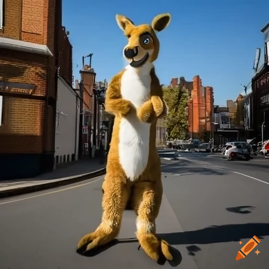 Man in kangaroo mascot costume riding a scooter on Craiyon