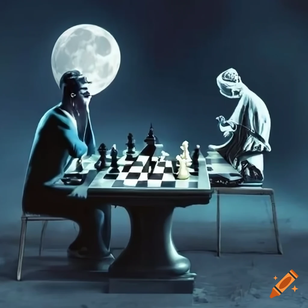 Chess players on the moon on Craiyon