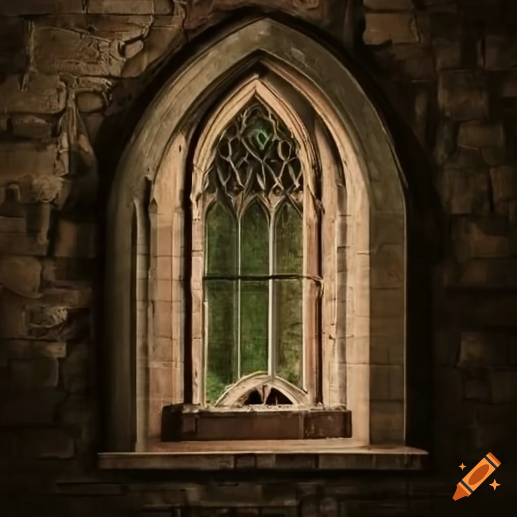Gothic window in castle ruins on Craiyon