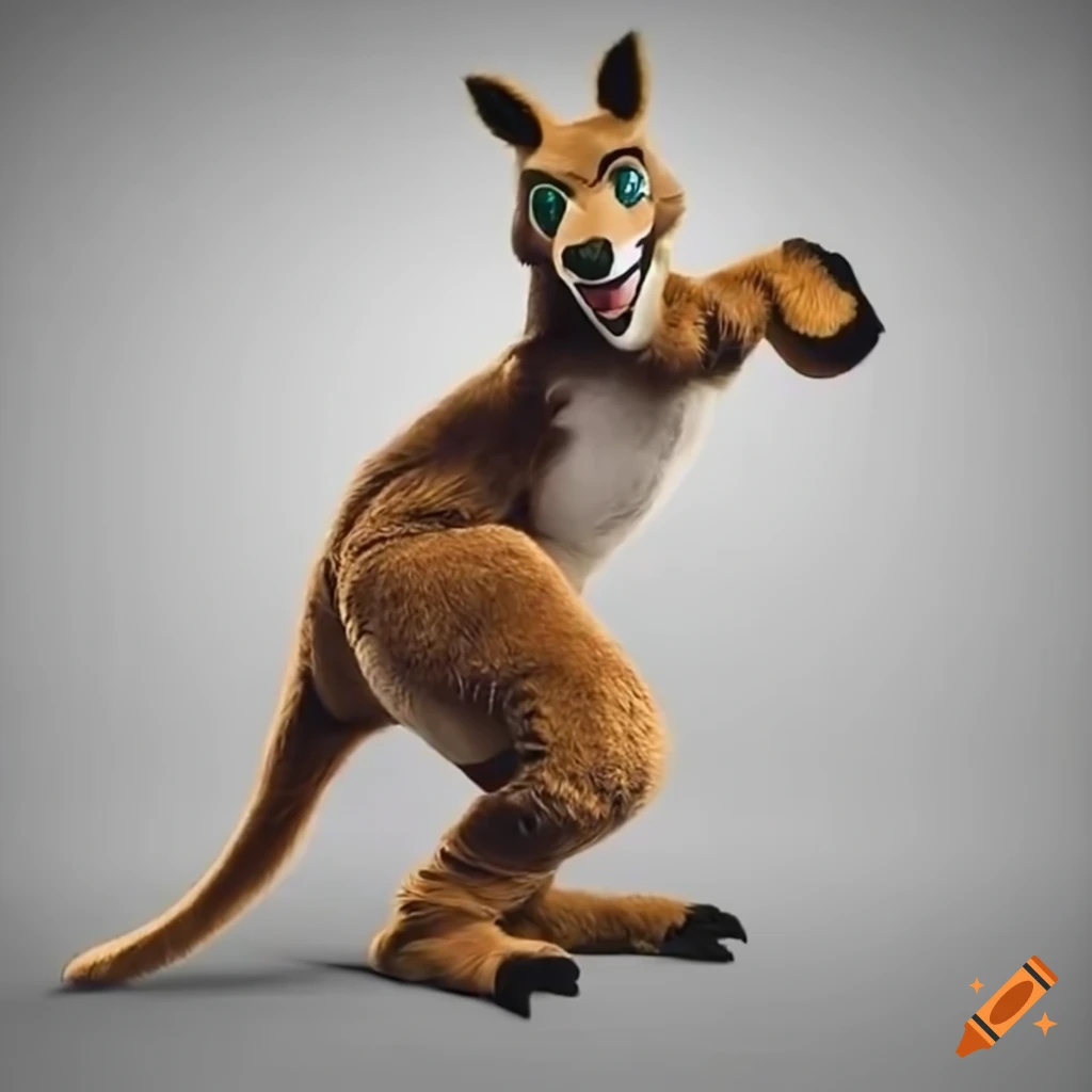 Person in kangaroo mascot costume striking a fighting pose on Craiyon