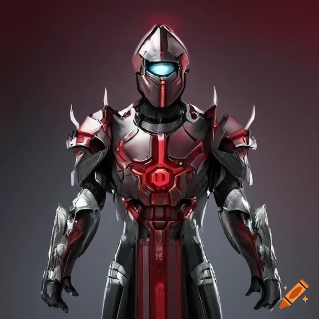 Knight in black hyper technological armor with dark red details on Craiyon