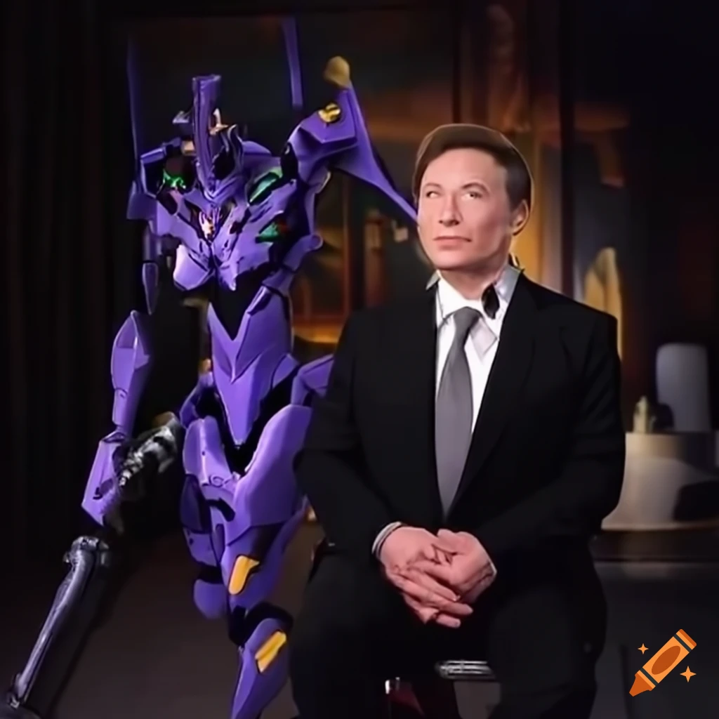 Putin and Elon Musk presenting Evangelion mecha robots on Craiyon