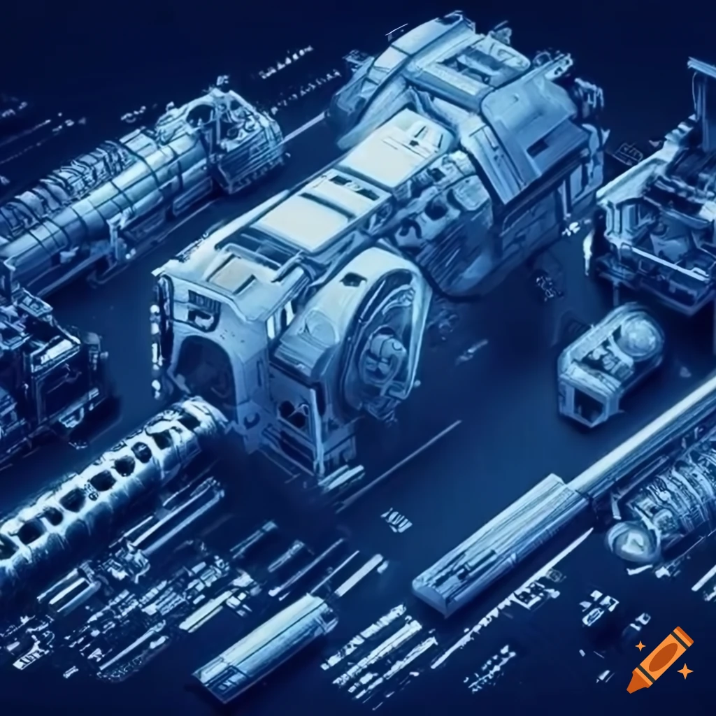 Detailed blueprint of sci-fi Batman gadgets and components on Craiyon