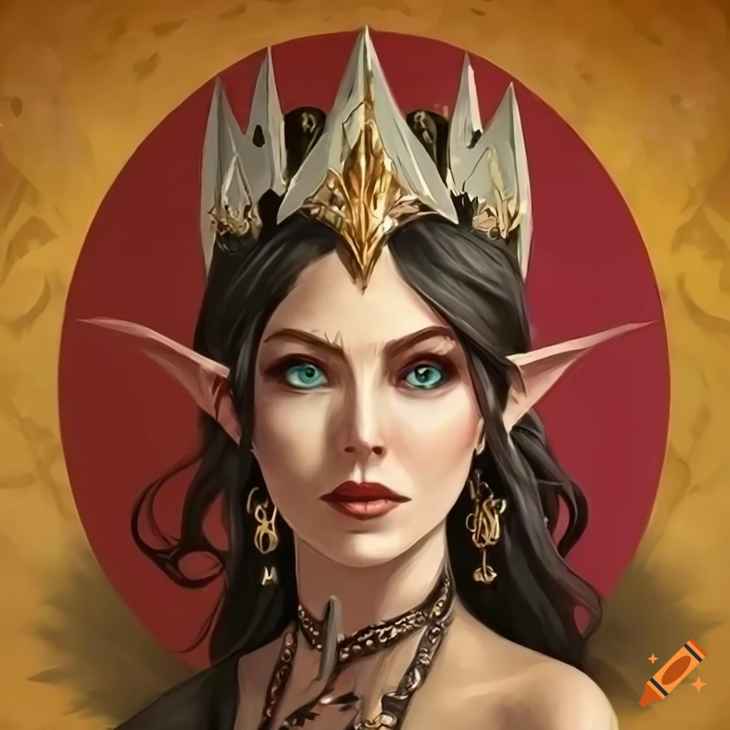Vintage fantasy illustration of an elf queen in 4k resolution on Craiyon