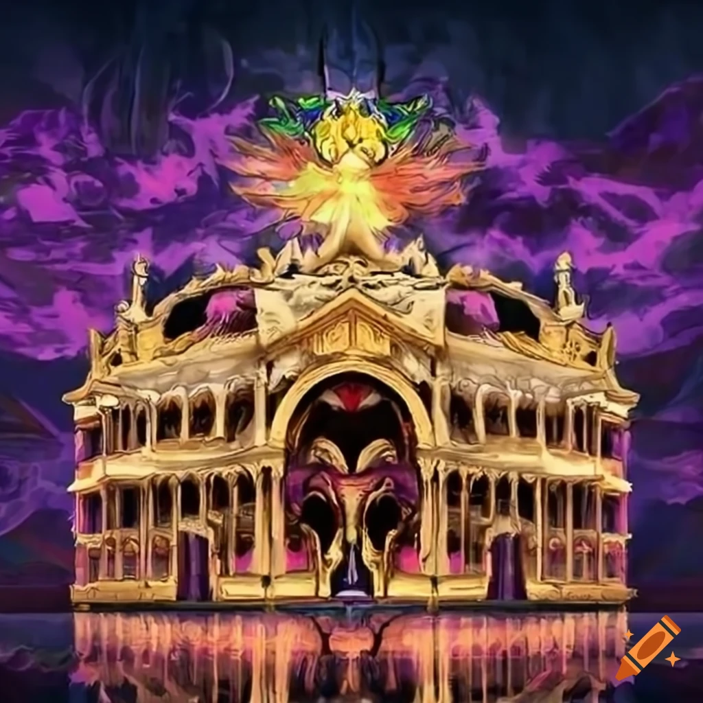 Golden opera house inspired by the yu-gi-oh card on Craiyon