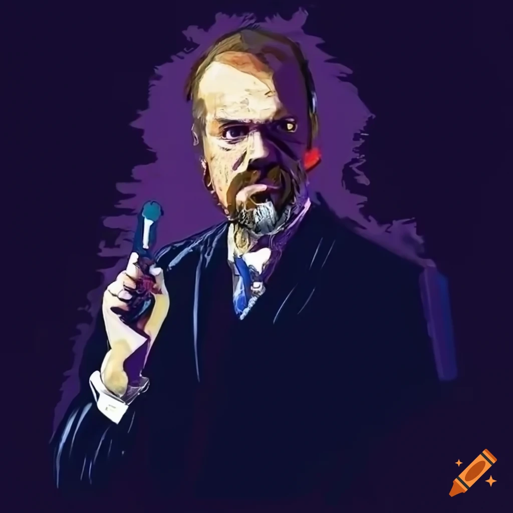 Portrait of David Harbour with sonic screwdriver on a dark backdrop on ...