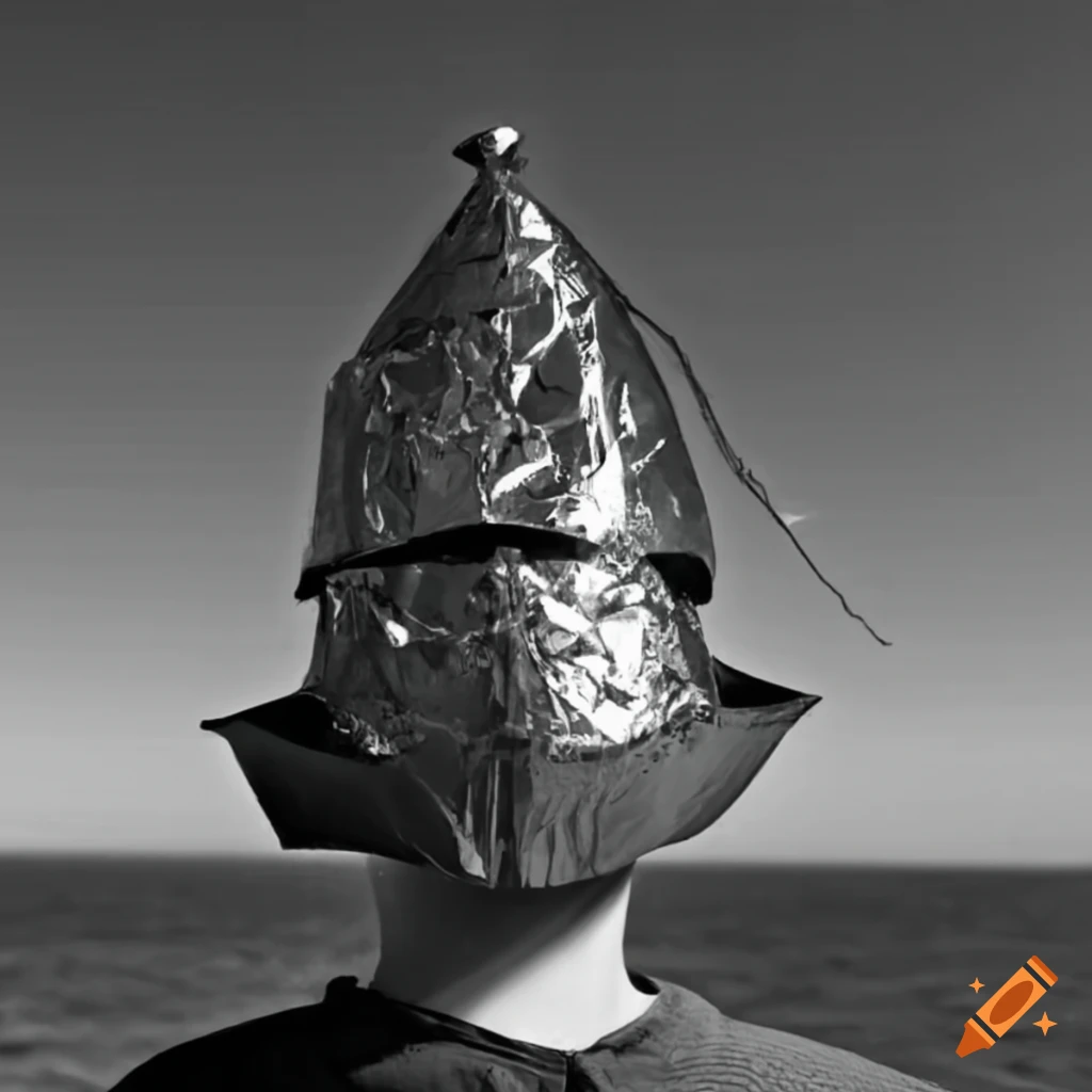 Man wearing a tin foil hat with ufos in the sky on Craiyon