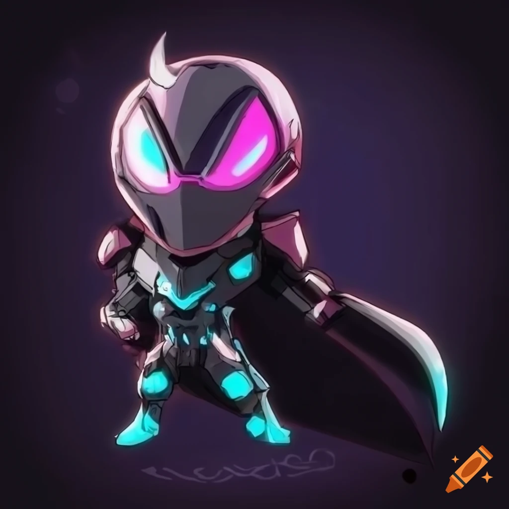 Chibi sci-fi anime hero in full armor with neo-plasma blades on Craiyon