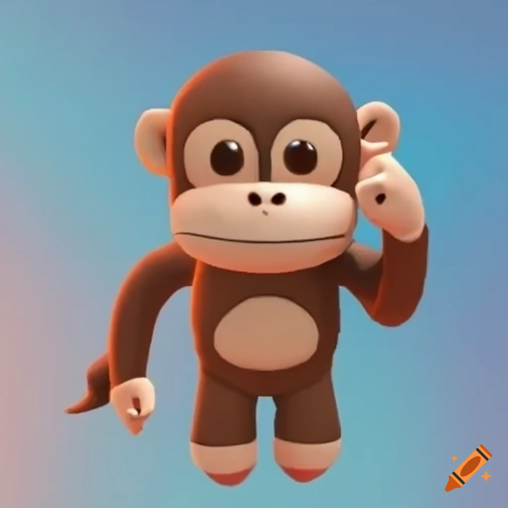 Cute 3d kawaii monkey character in a cartoony style on Craiyon