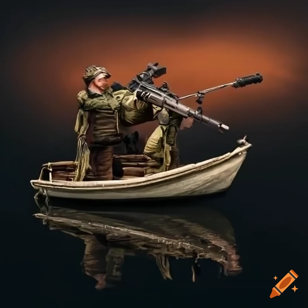 Boat with mounted machine guns on Craiyon