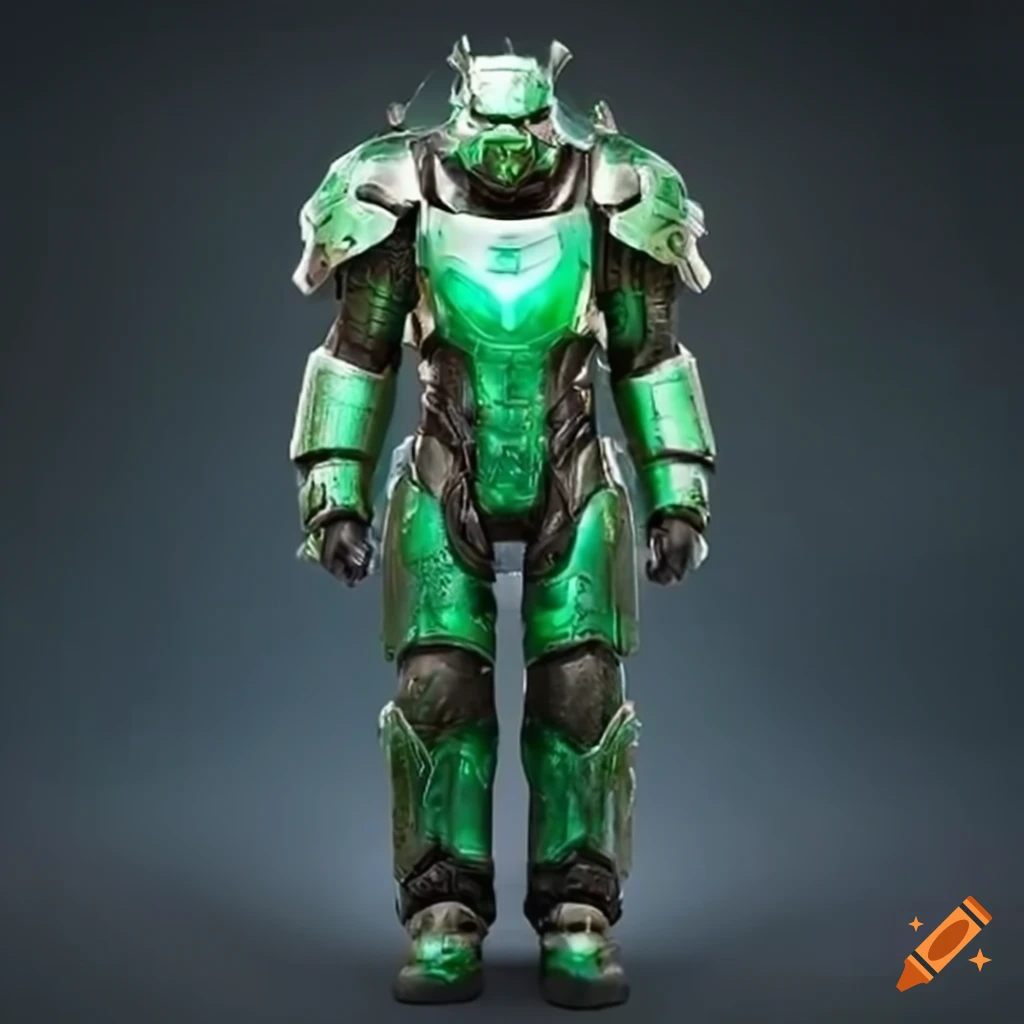 Intense and powerful full-body power armor made of emerald crystals on ...