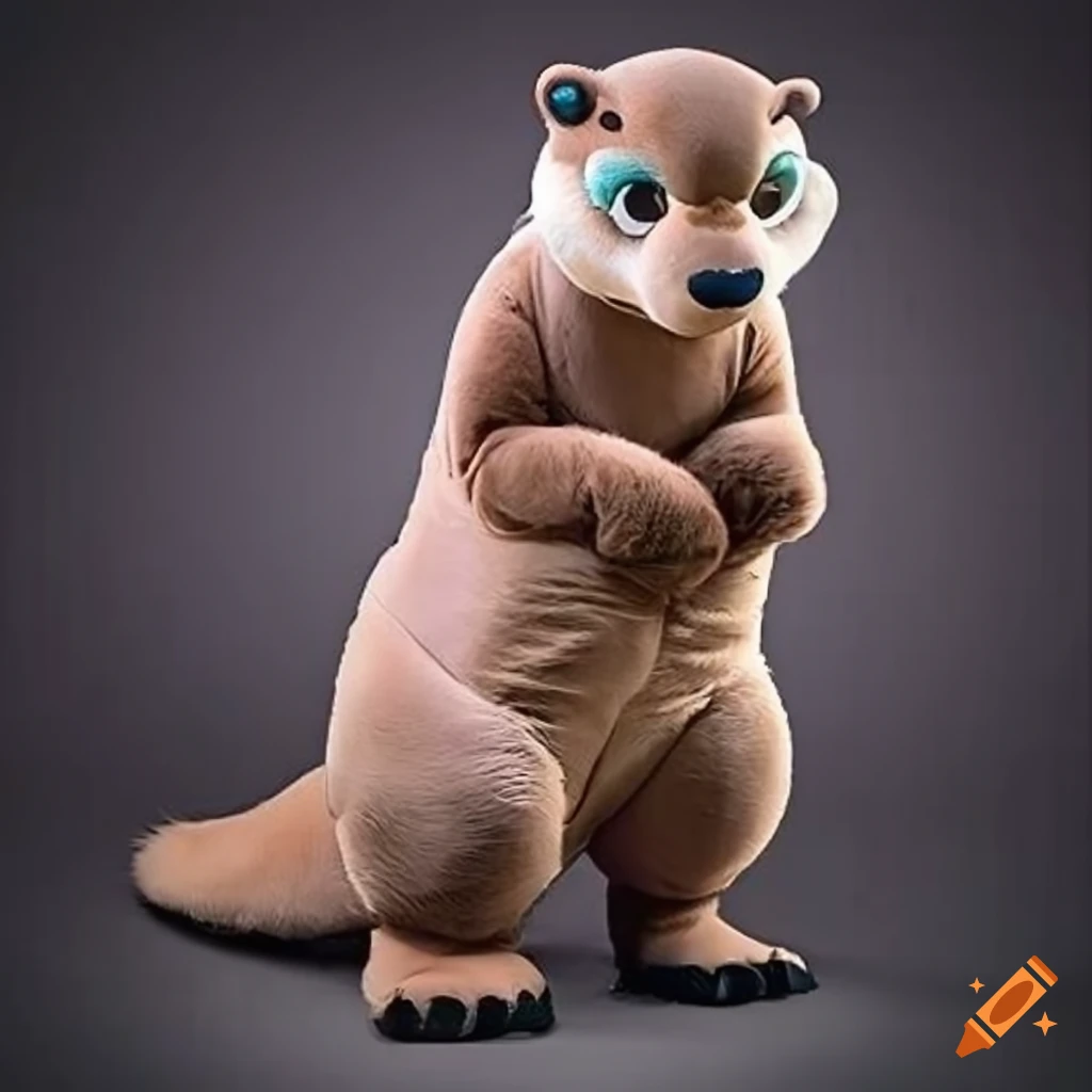 Mother wearing a full body cartoony otter mascot costume fursuit on Craiyon