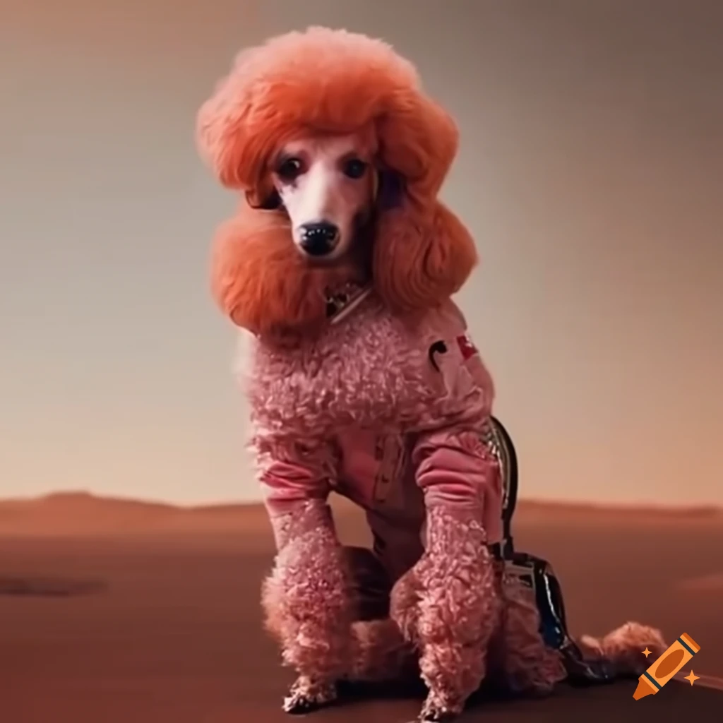 French poodle in space suit sitting on mars on Craiyon
