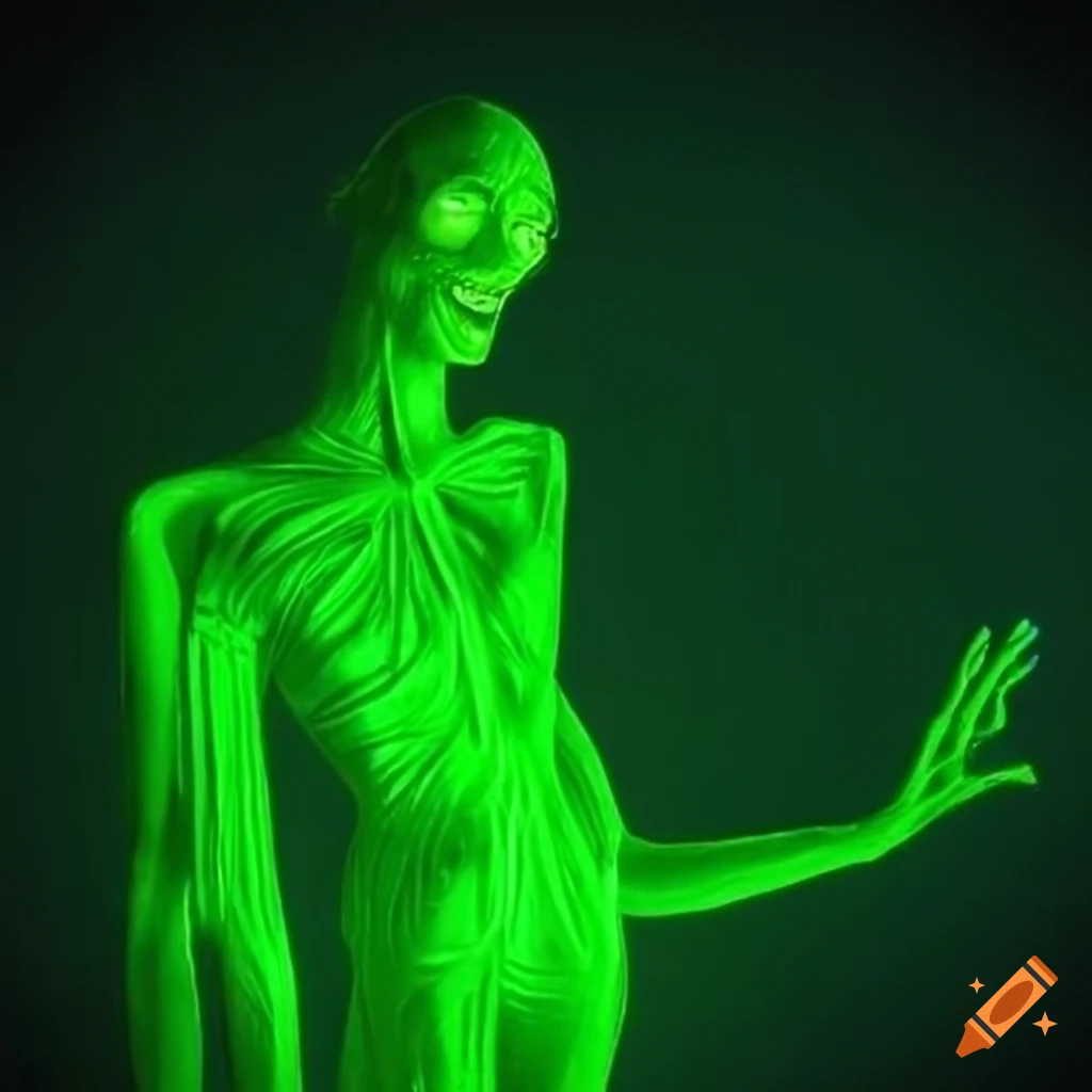 Glowing green humanoid creature on Craiyon