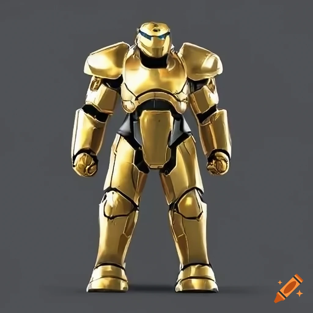 Full body shot of golden power armor on Craiyon