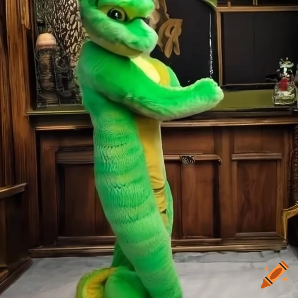 Mother in a stunning full body green snake mascot costume fursuit on ...