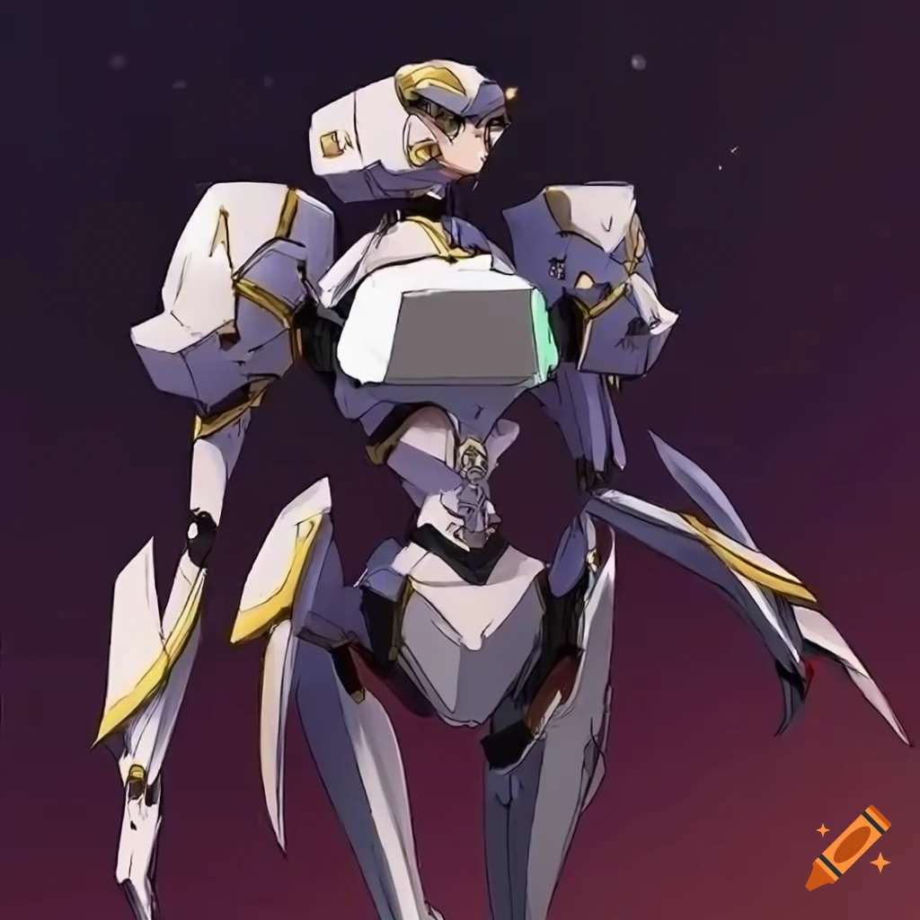 Light mech design inspired by code geass with a female touch on Craiyon