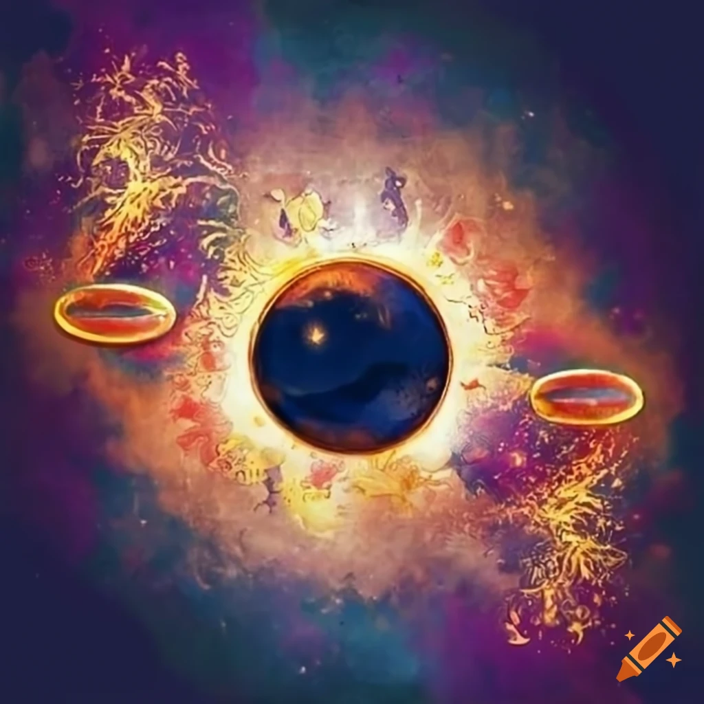 Chinese watercolor style solar eclipse with sun and moon as wedding ...