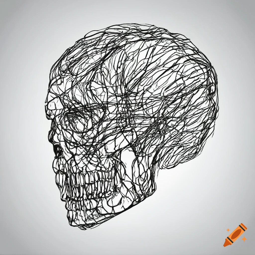 Profile of a human skull made of electrical wires in zywave style on ...