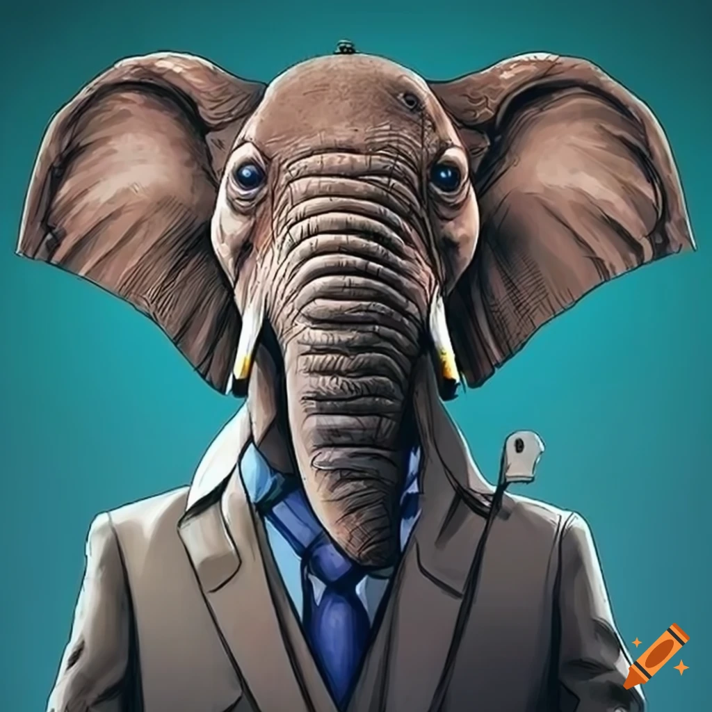 Anthropomorphised elephant police detective in a major city on Craiyon