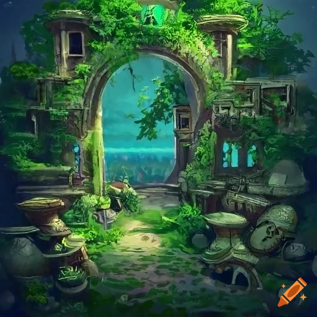 Overgrown steampunk island in fantasy art style on Craiyon