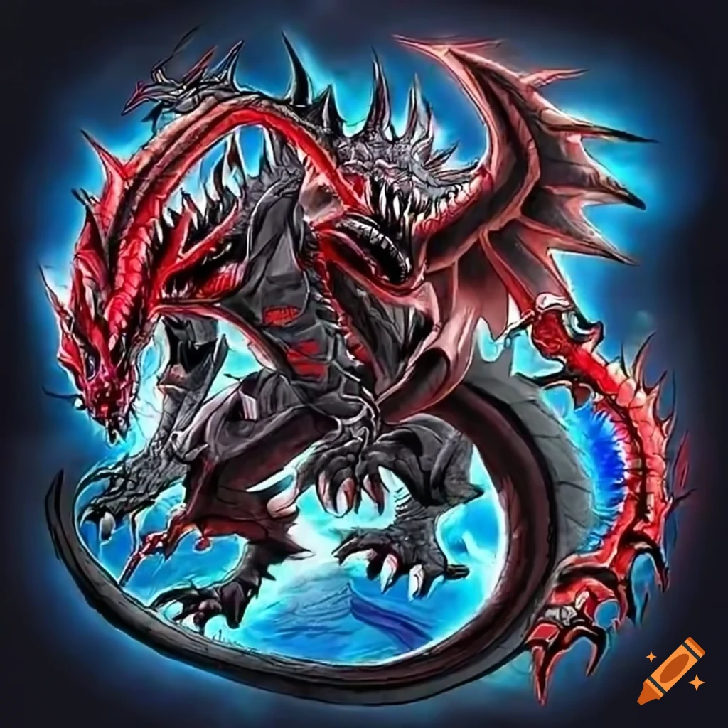 Red-Eyes Black Dragon and Tri-Horned Dragon fusion in the style of ...