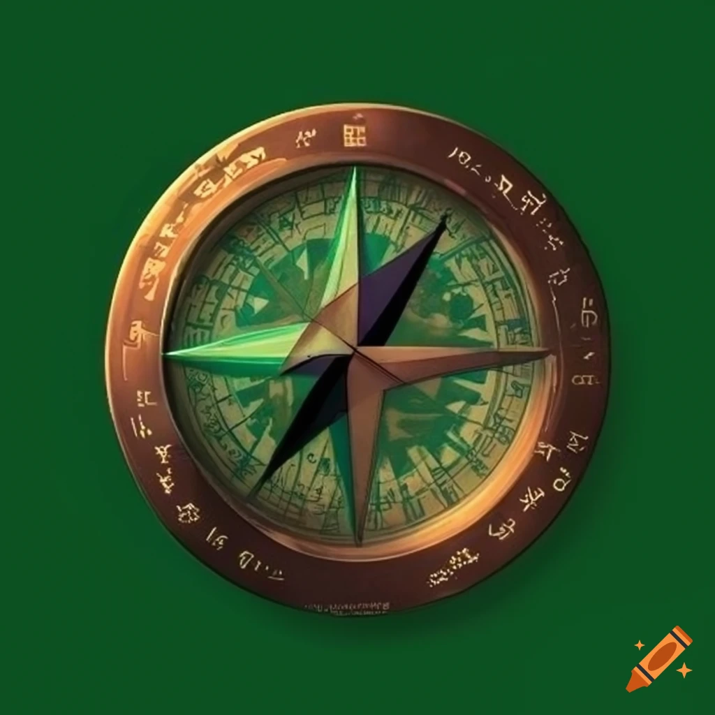 Imaginative compass aligning with stars on a green background on Craiyon