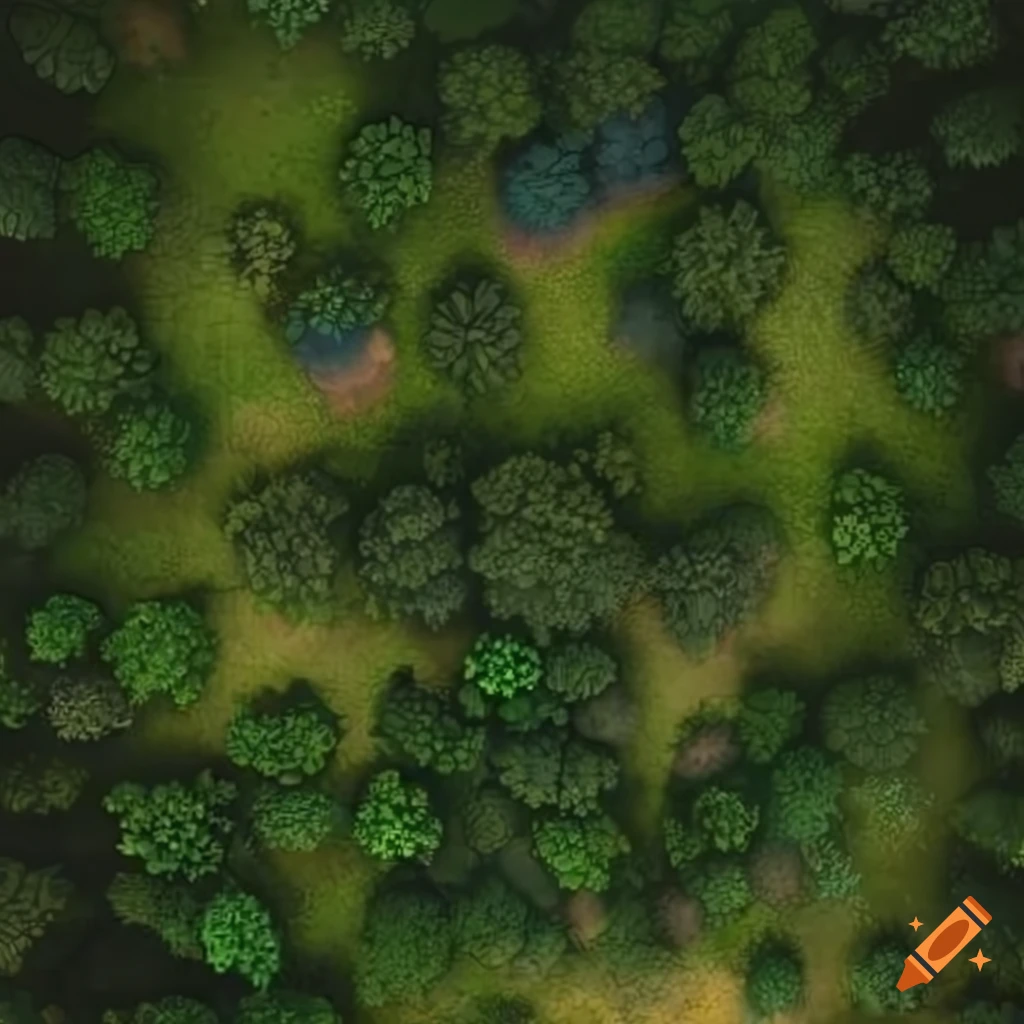Top down view of a forest in 2d on Craiyon