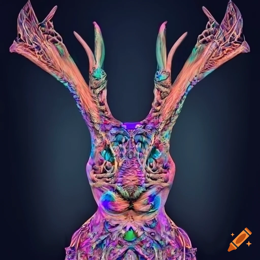 Vividly colored mystical jackalope with intricate 3D detail on Craiyon