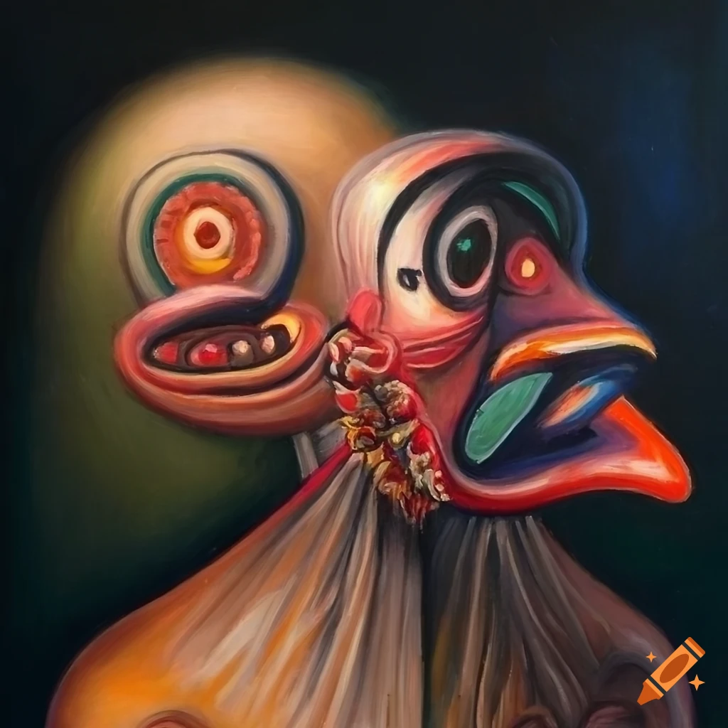 Acrylic painting of baba yaga in the belle epoch with native salish ...