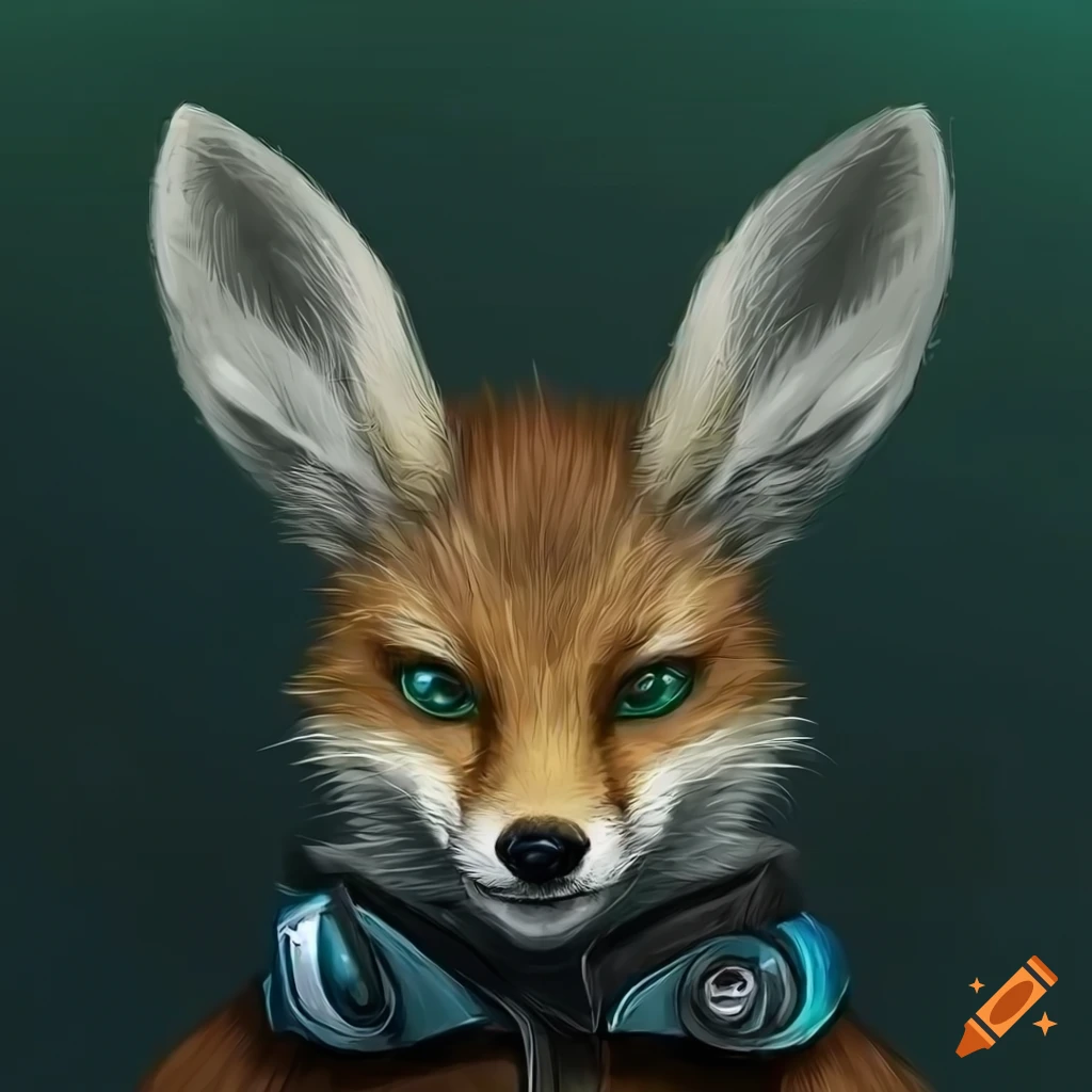 Realistic fantasy artwork of a female deer-fox hybrid in a sci-fi jacket on Craiyon